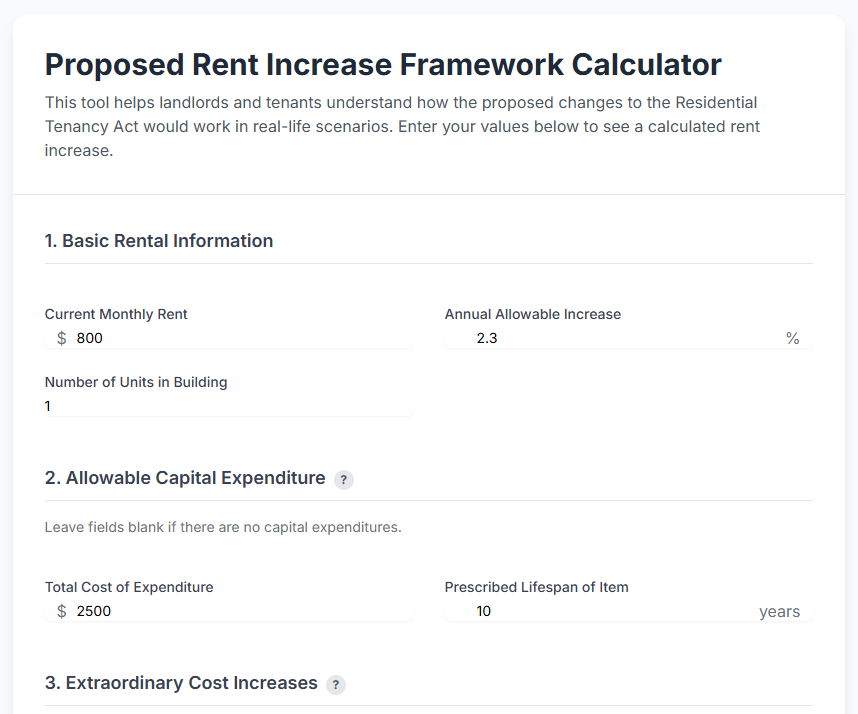 Calculator - New Rent Increase Framework - Brad Trivers